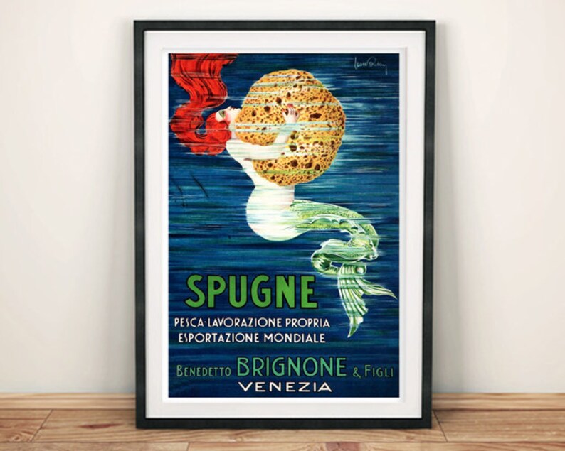 Spugne Mermaid Print: Vintage Italian Sponge Advert Poster | Etsy