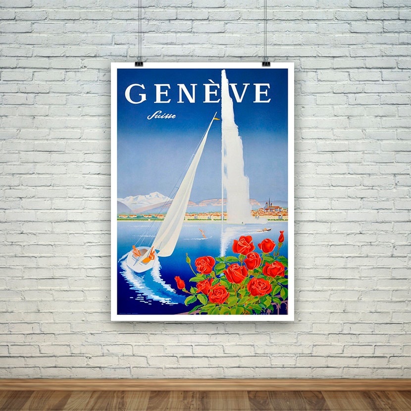 Geneva Poster: Vintage Lake Geneve Swiss Travel Print | Etsy
