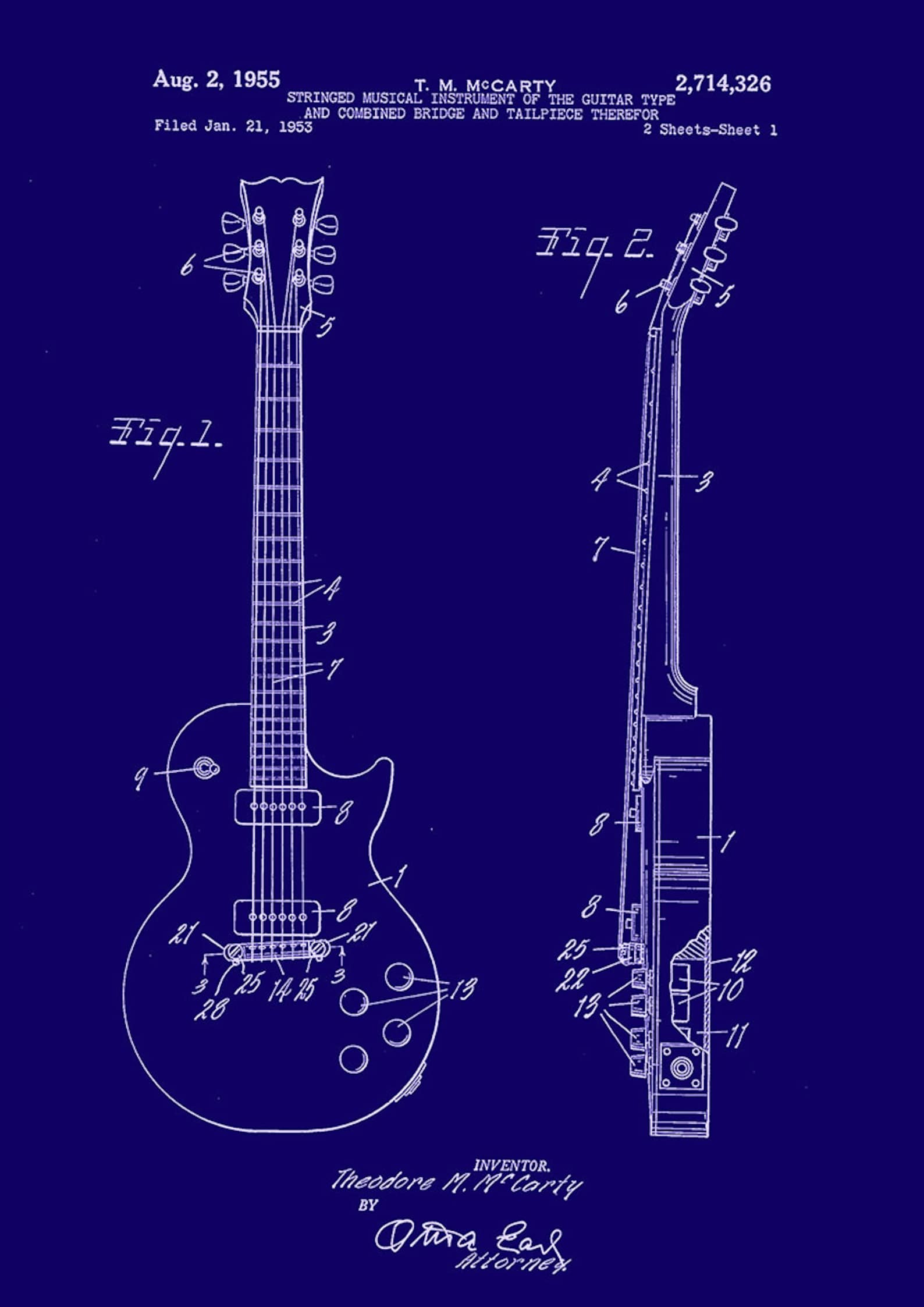 Guitar Patent Print: Blueprint Art | Etsy