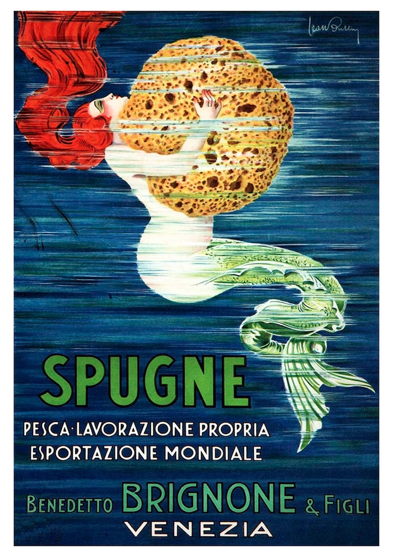 Spugne Mermaid Print: Vintage Italian Sponge Advert Poster | Etsy