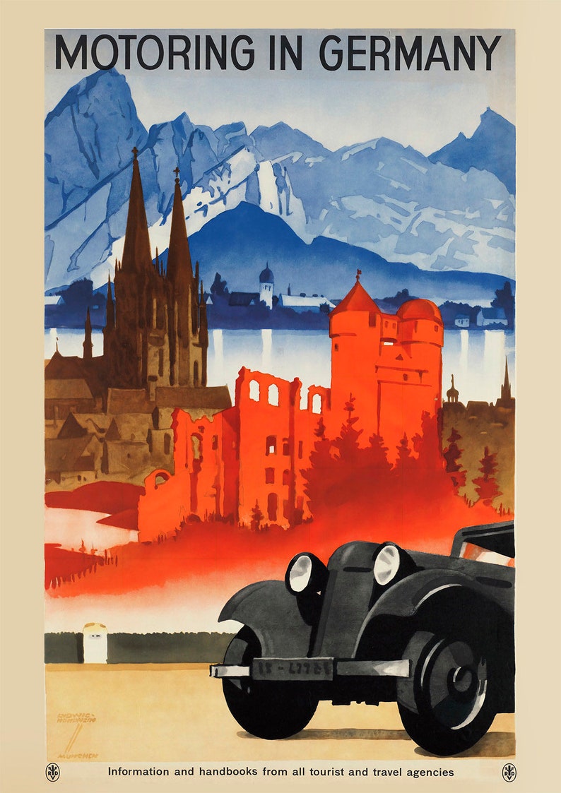 Germany Poster: Vintage Motoring Advert Travel Print - Etsy