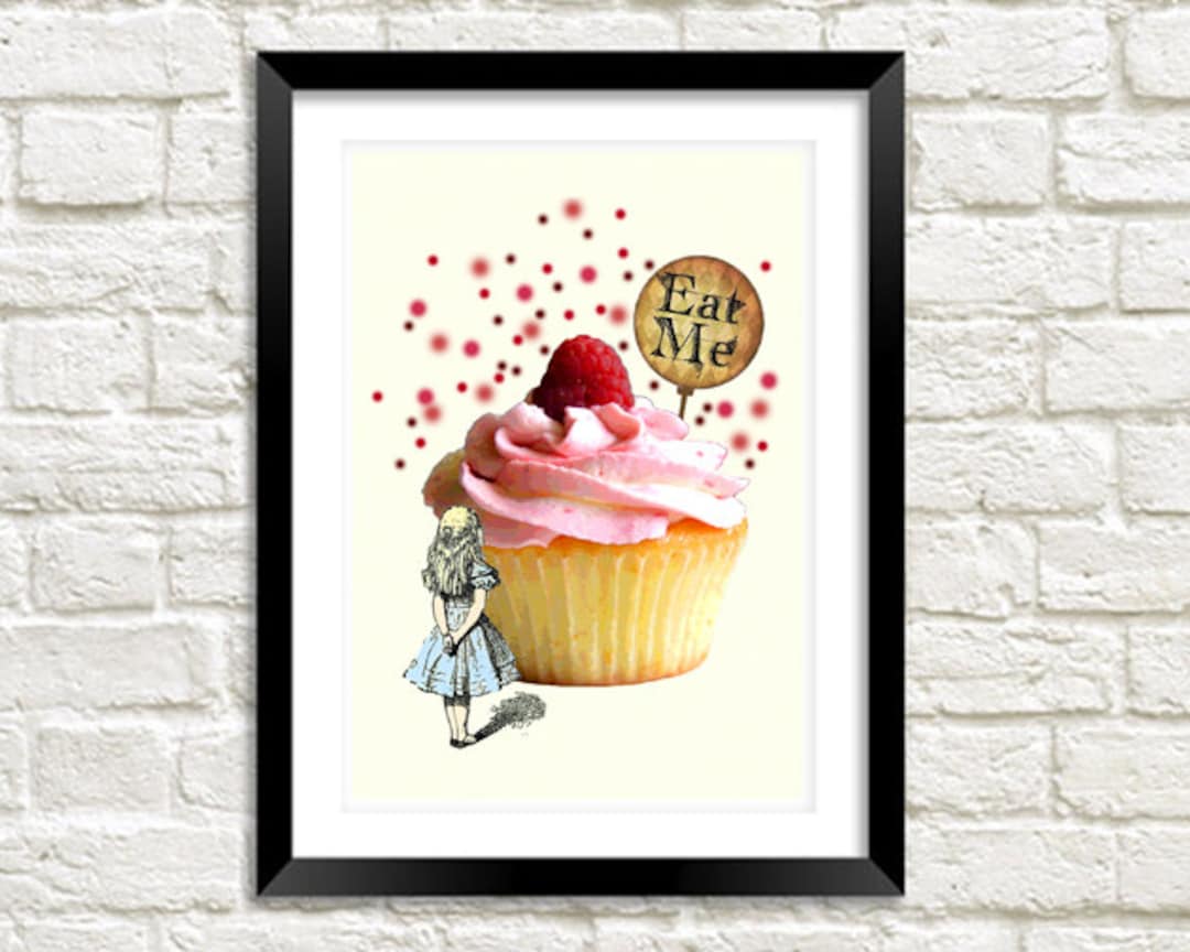 Alice in Wonderland Print: Vintage Eat Me Cup Cake Art Illustration - Etsy