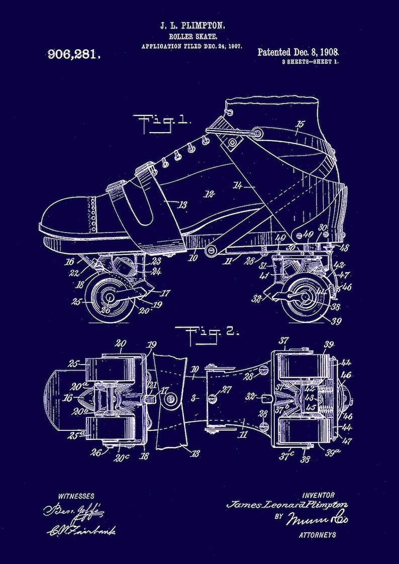 Rollerskating Patent Print: Skate Boot Blueprint Art - Etsy