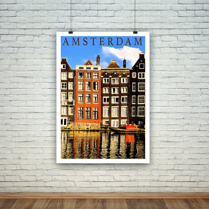 Amsterdam Print: Vintage Holland Travel Poster | Etsy