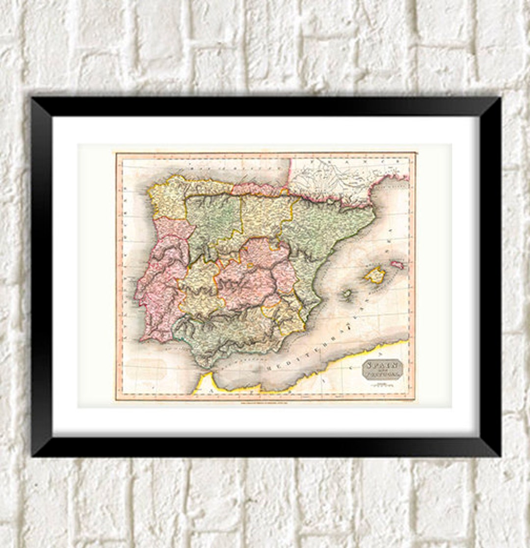Iberia Map Print: Vintage Spain and Portugal Atlas Artwork - Etsy
