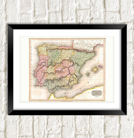 Iberia Map Print: Vintage Spain and Portugal Atlas Artwork | Etsy