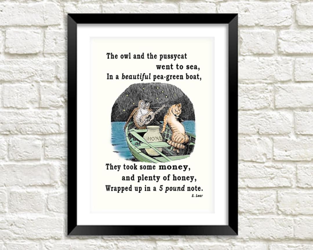 Poetry Print: Owl and Pussycat Poem Art Illustration - Etsy UK
