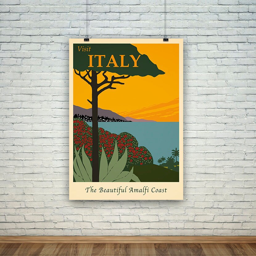 Amalfi Coast Poster: Vintage Italy Travel Print - Etsy