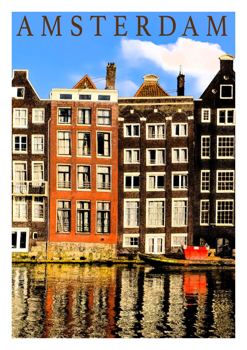 Amsterdam Print: Vintage Holland Travel Poster - Etsy