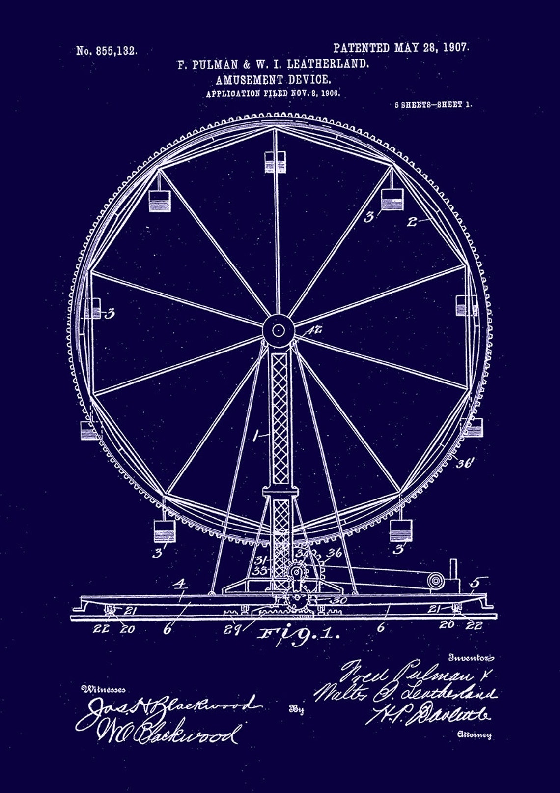Ferris Wheel Patent Print: Fun Fairground Ride Blueprint Art - Etsy