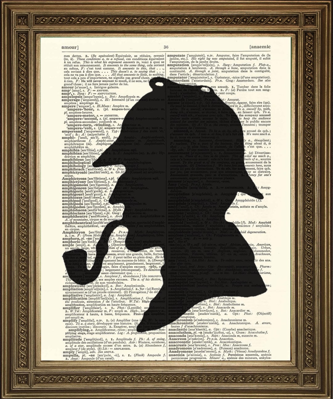 Sherlock Holmes Print: Silhouette Art, Printed on Vintage Dictionary ...