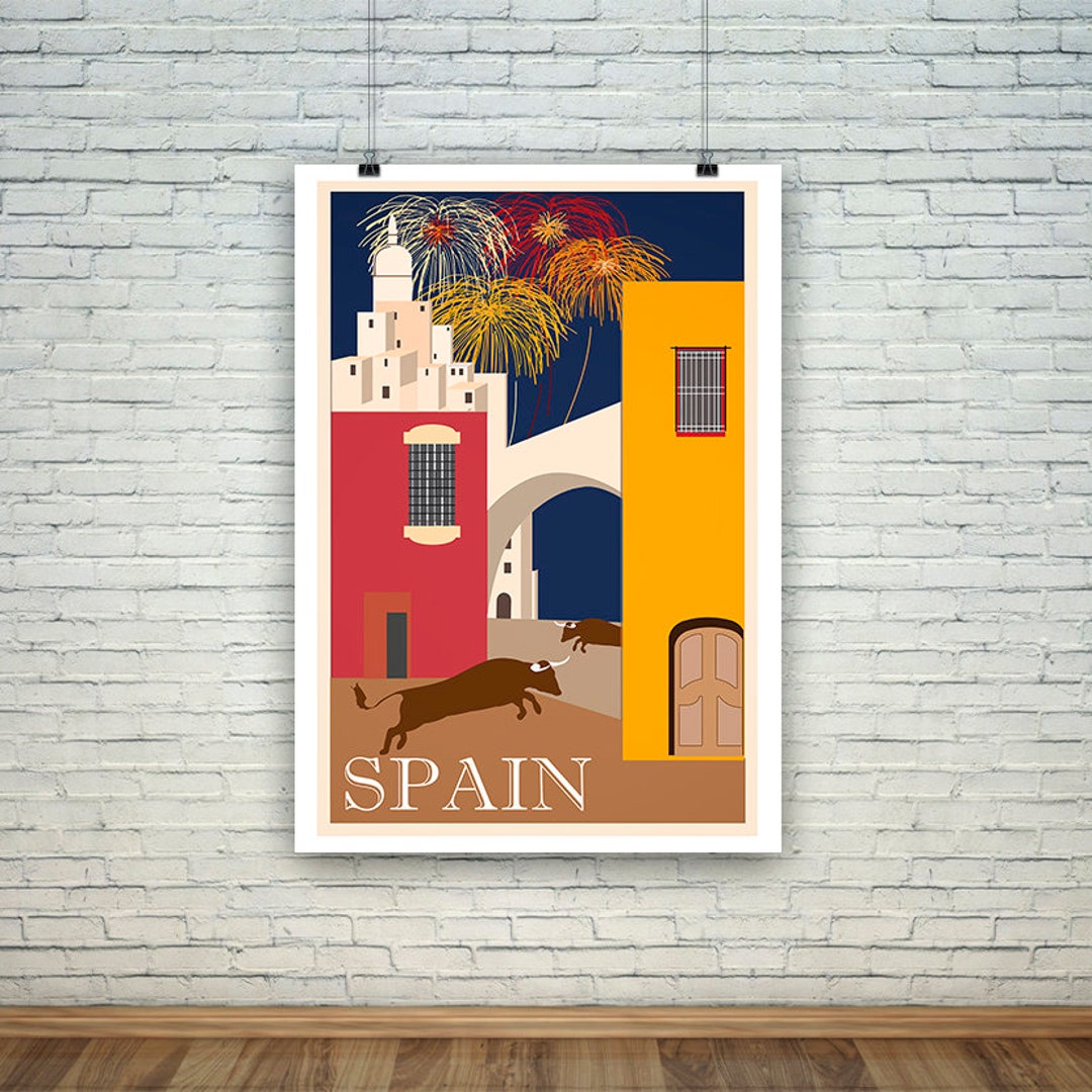 Spain Print: Leaping Bull Travel Poster - Etsy