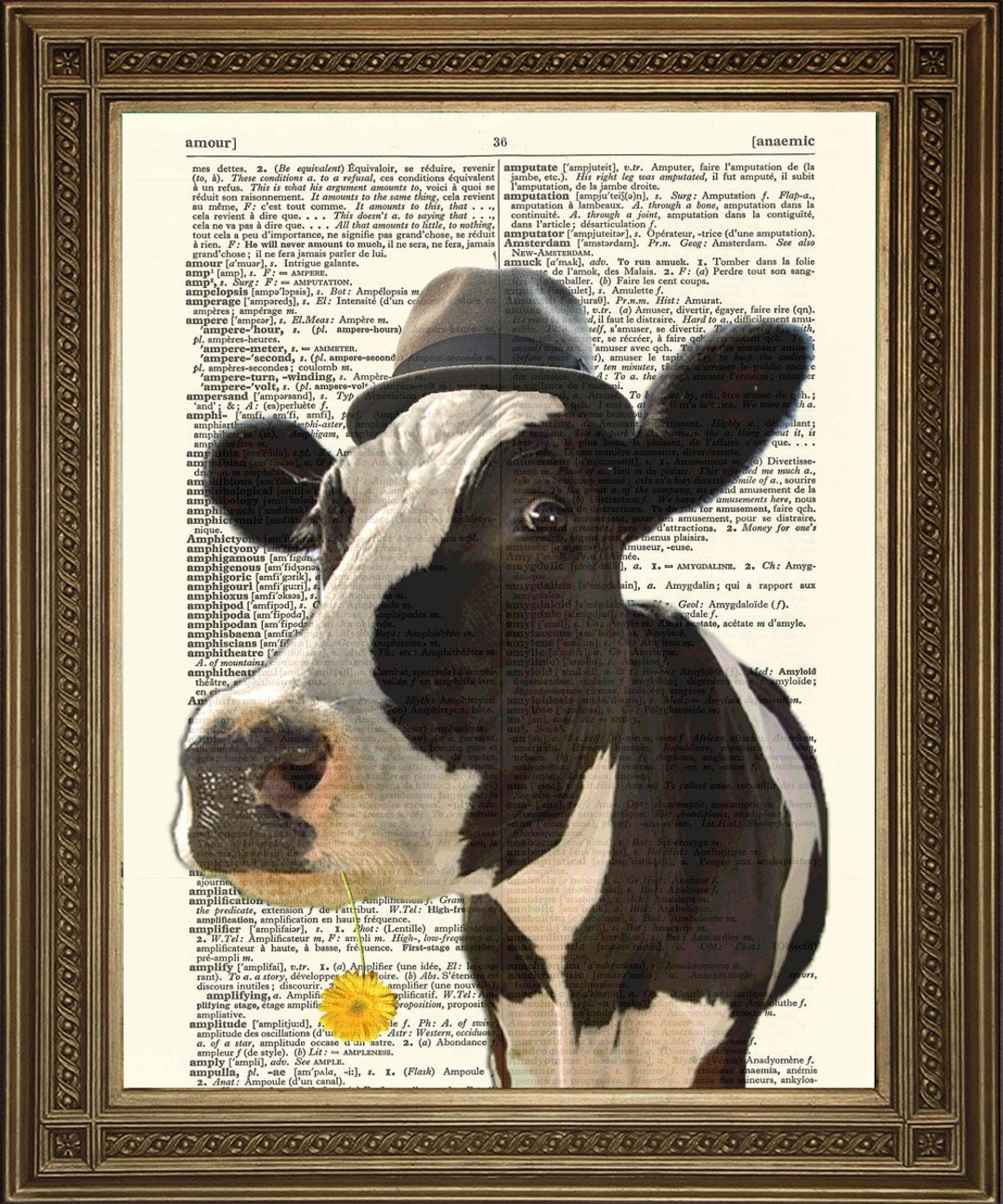 Cow Print: Fun Animal Art, Printed on Vintage Dictionary Pages - Etsy