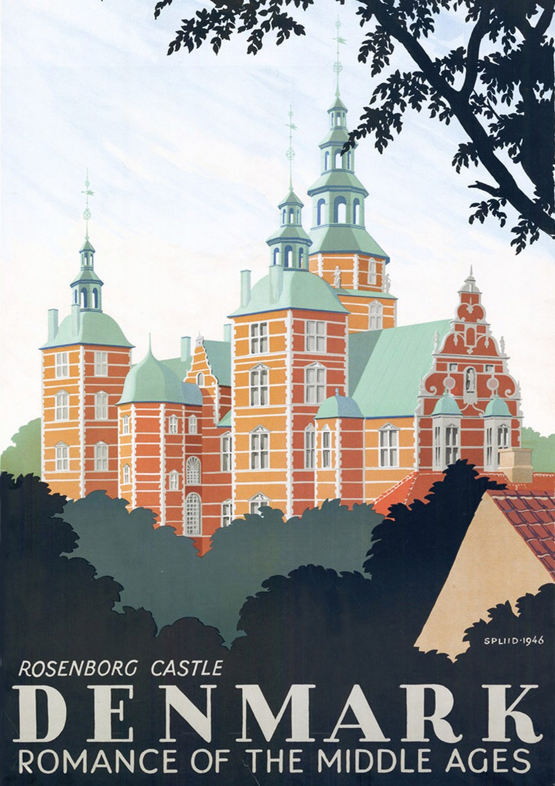 Denmark Print: Vintage Danish Castle Travel Poster - Etsy