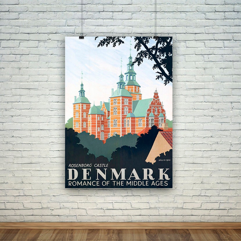 Denmark Print: Vintage Danish Castle Travel Poster - Etsy