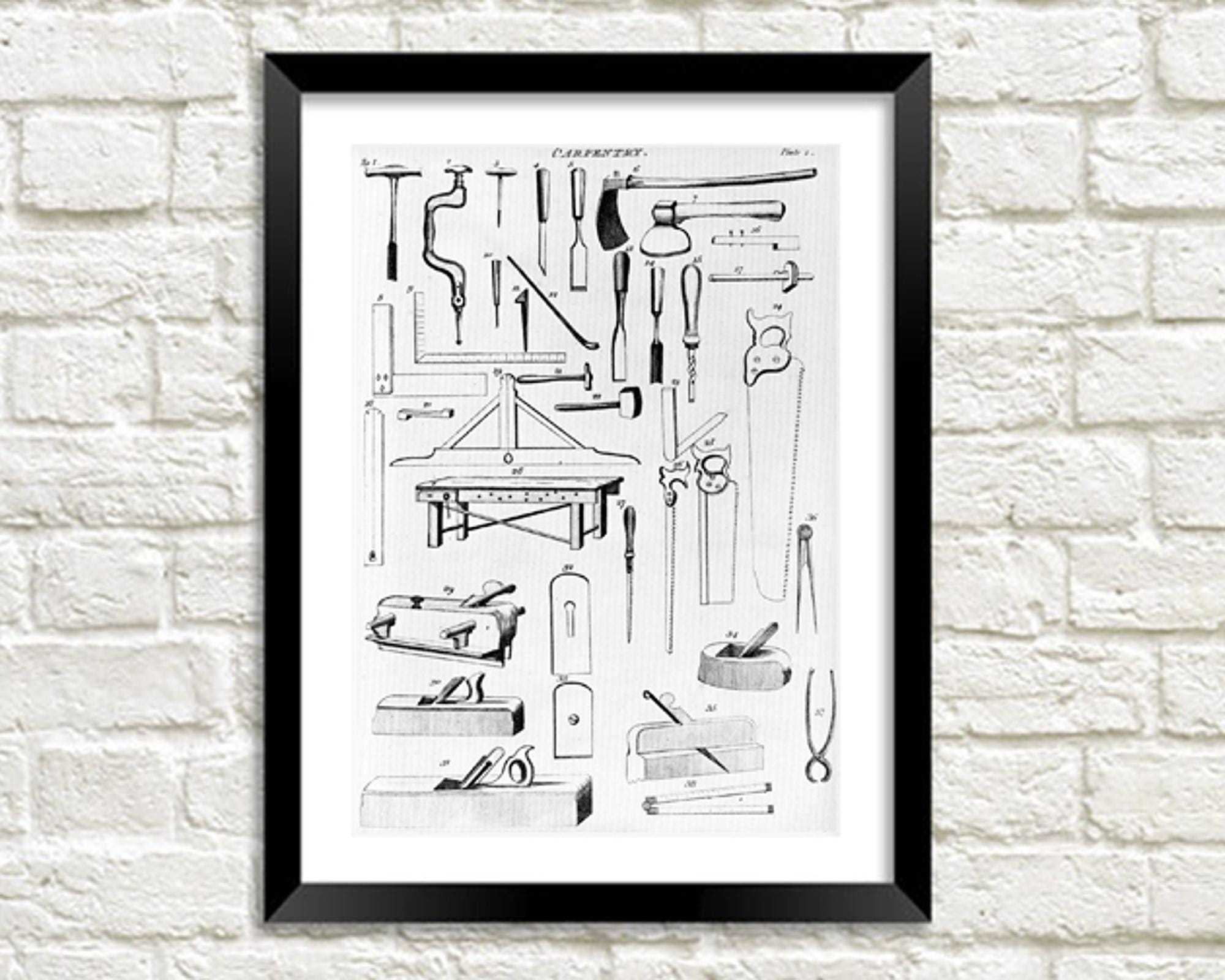 Carpentry Print: Vintage Tools Art Illustration - Etsy