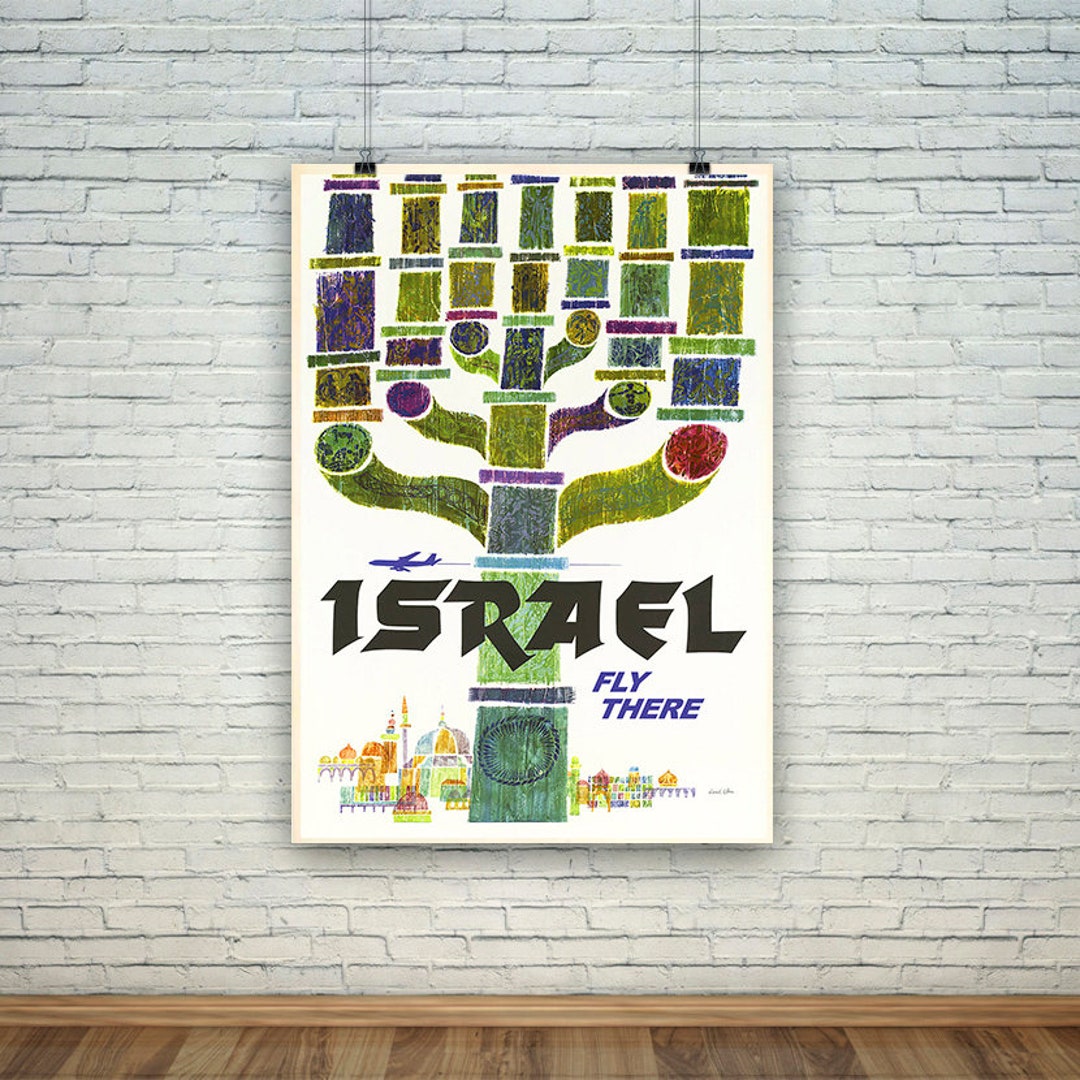 Israel Poster: Vintage Menorah Tree Travel Poster - Etsy