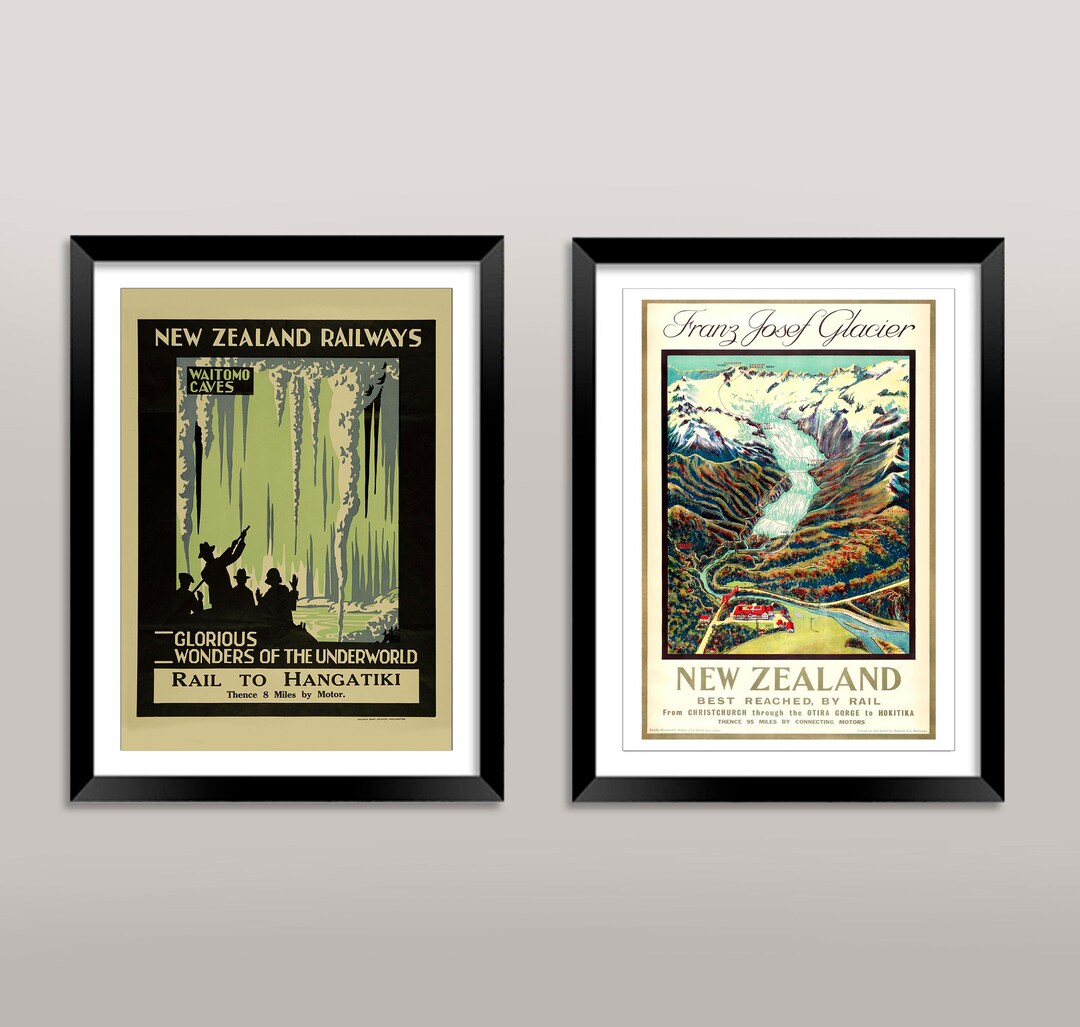 New Zealand Prints: Waitomo Caves, Franz Josef Glacier, Wanaka Railway ...