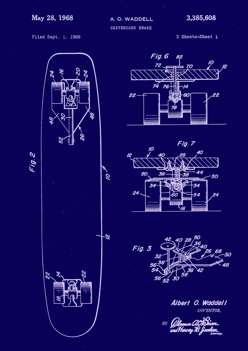 Skateboard Patent Prints: Skating Blueprint Art - Etsy