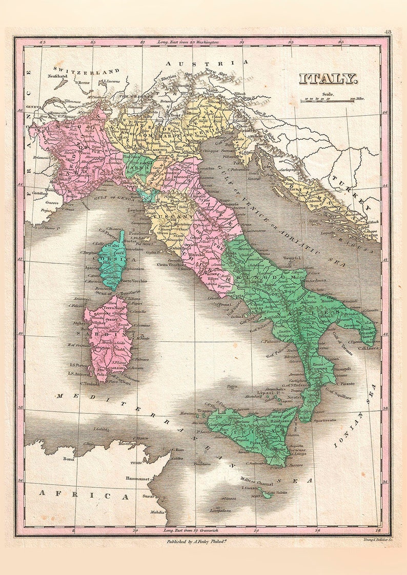 Italy Map Print: Vintage Italian Atlas Artwork - Etsy