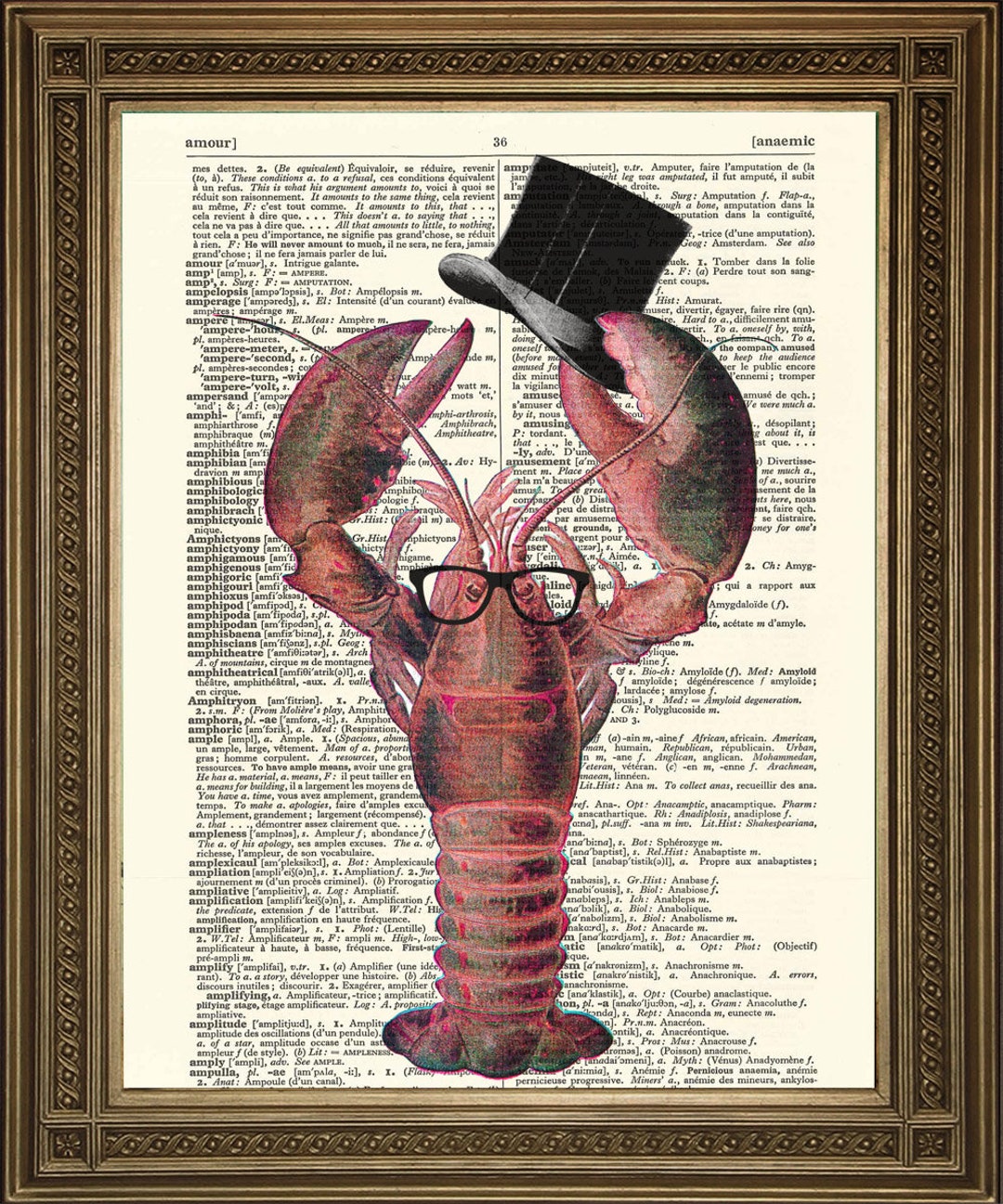 Lobster Print: Surreal Art, Printed on Vintage Dictionary Pages - Etsy