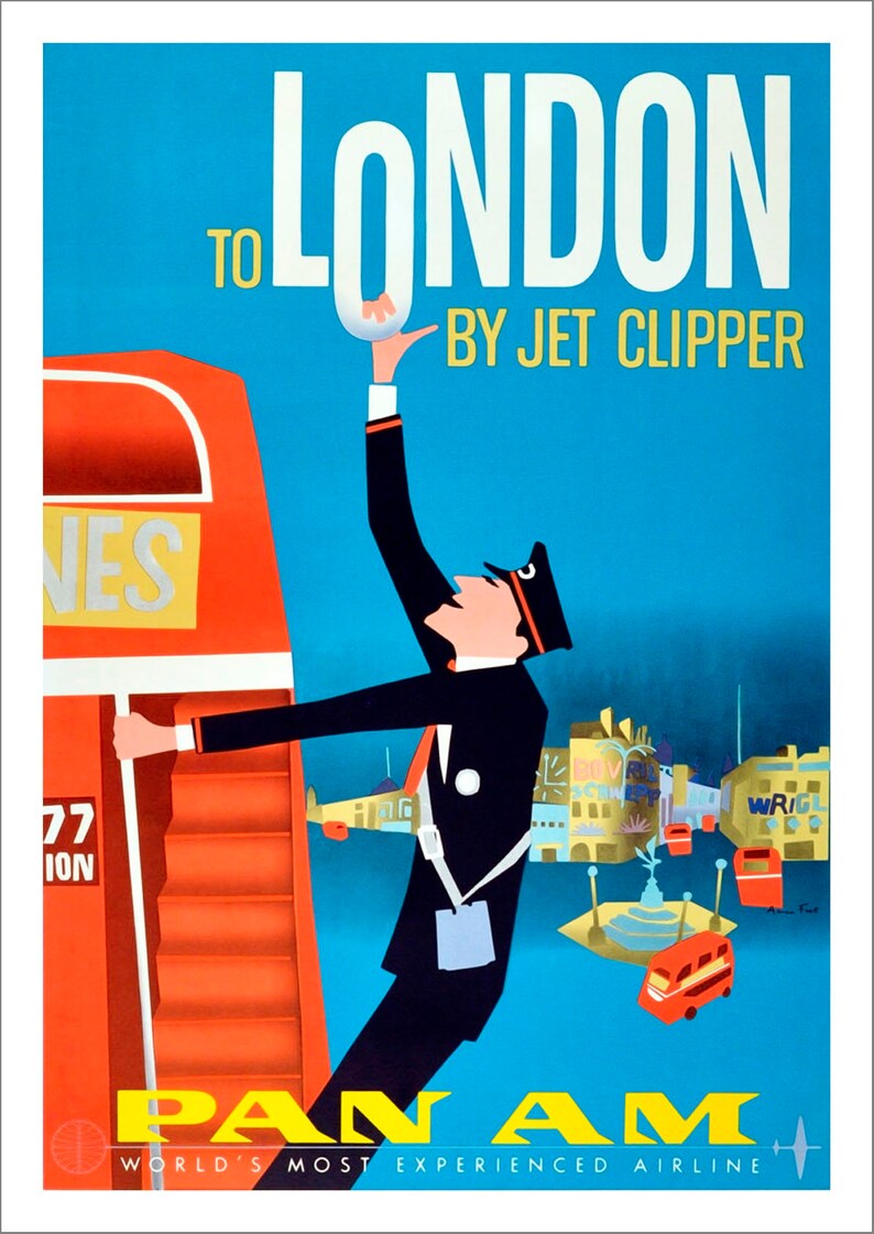London Bus Poster: Vintage England Airline Travel Print - Etsy