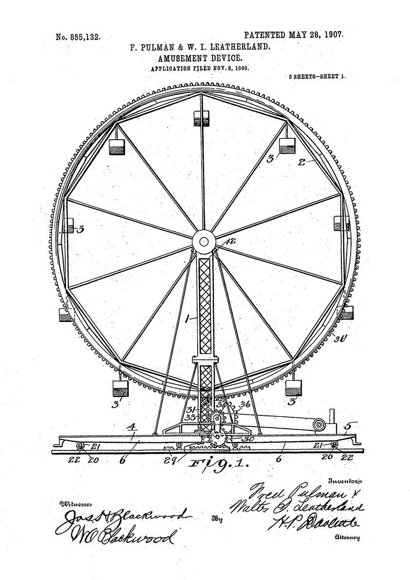 Ferris Wheel Patent Print: Fun Fairground Ride Blueprint Art - Etsy