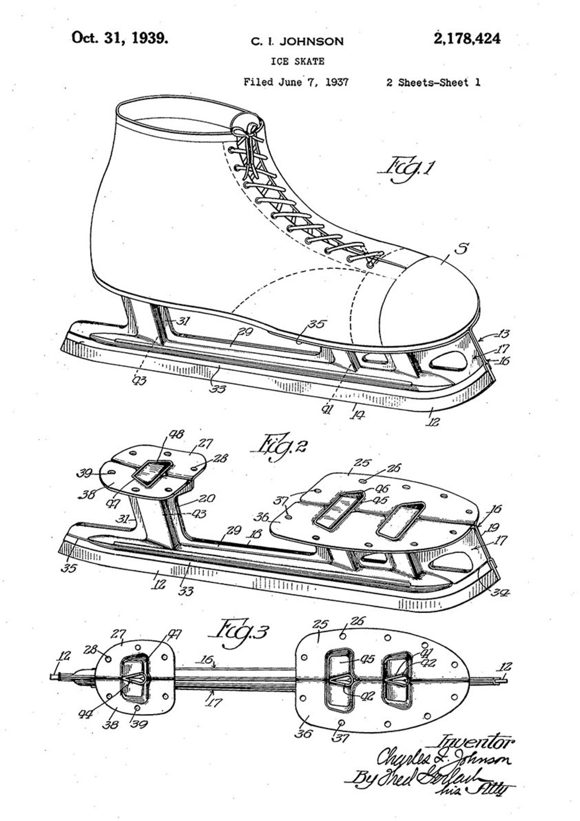 Ice Skating Patent Print: Skate Boot Blueprint Art - Etsy