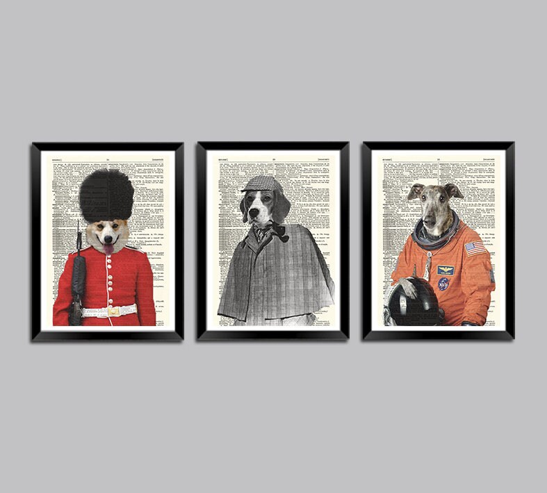 Dog Prints: Fun Canine Art Printed on Vintage Dictionary | Etsy