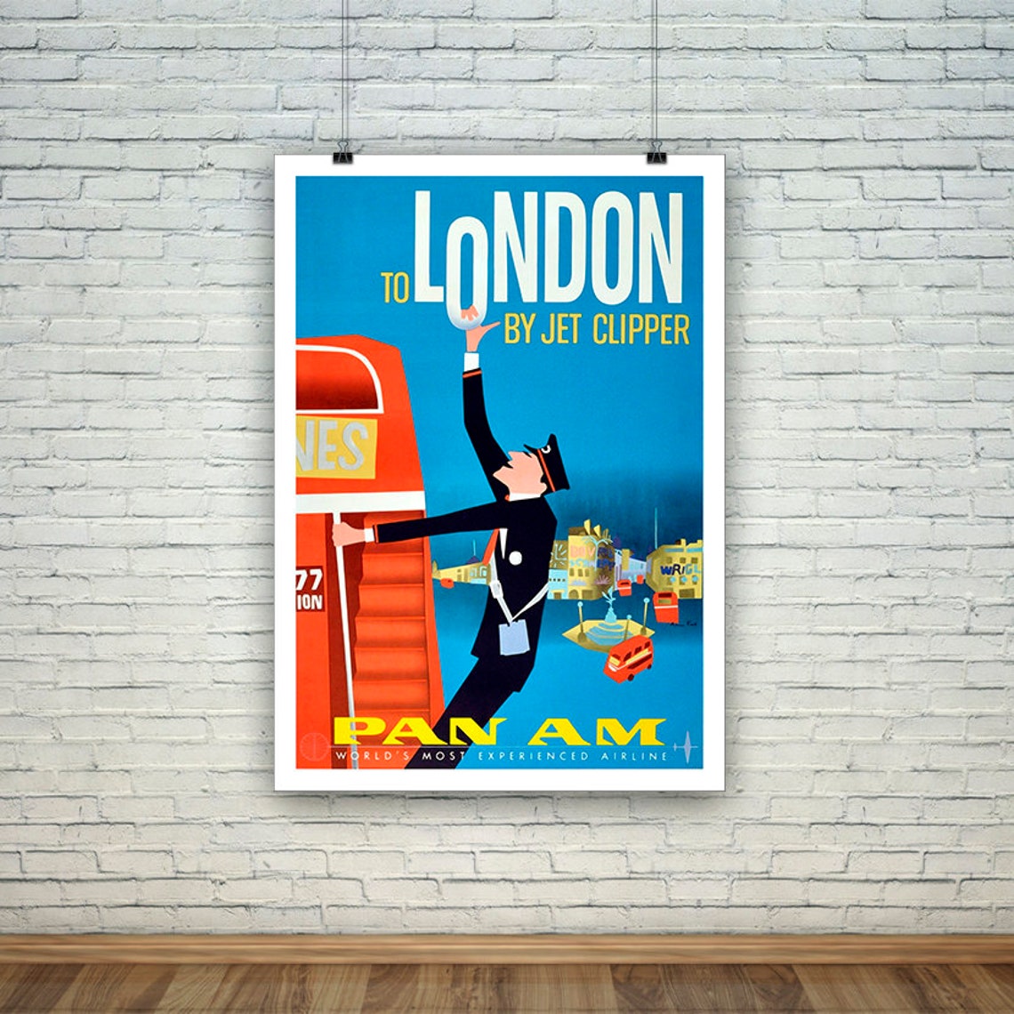 London Bus Poster: Vintage England Airline Travel Print - Etsy