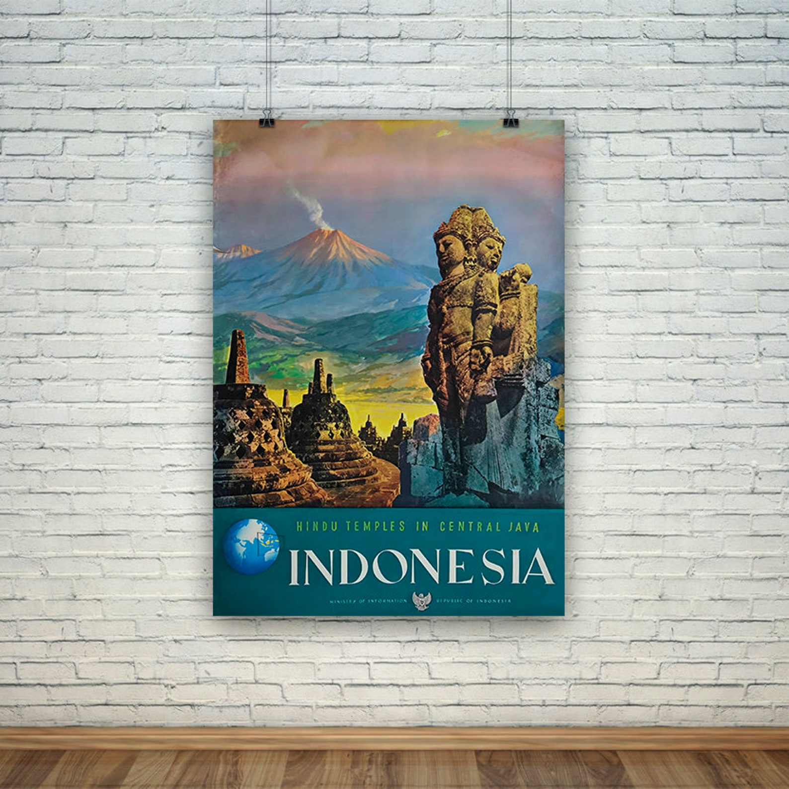 Indonesia Poster: Vintage Hindu Temples Travel Poster | Etsy