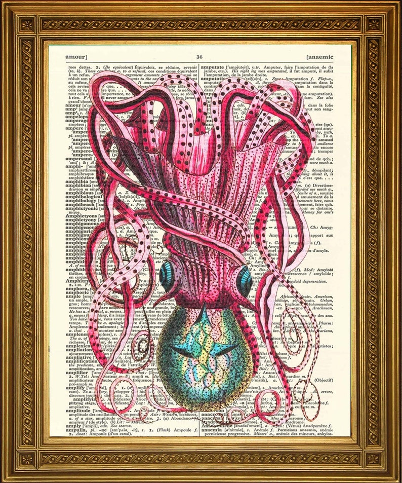 Giant Squid Print: Victorian Tentacled Sea Creature Printed | Etsy