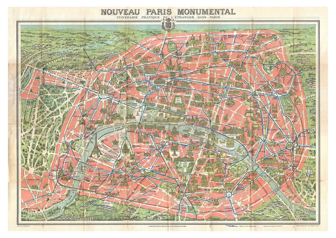 Paris Map Print: Vintage French City Atlas Artwork | Etsy