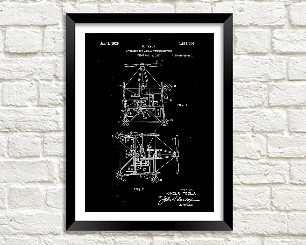 Nikola Tesla Patent Print: Flying Machine Blueprint Art - Etsy