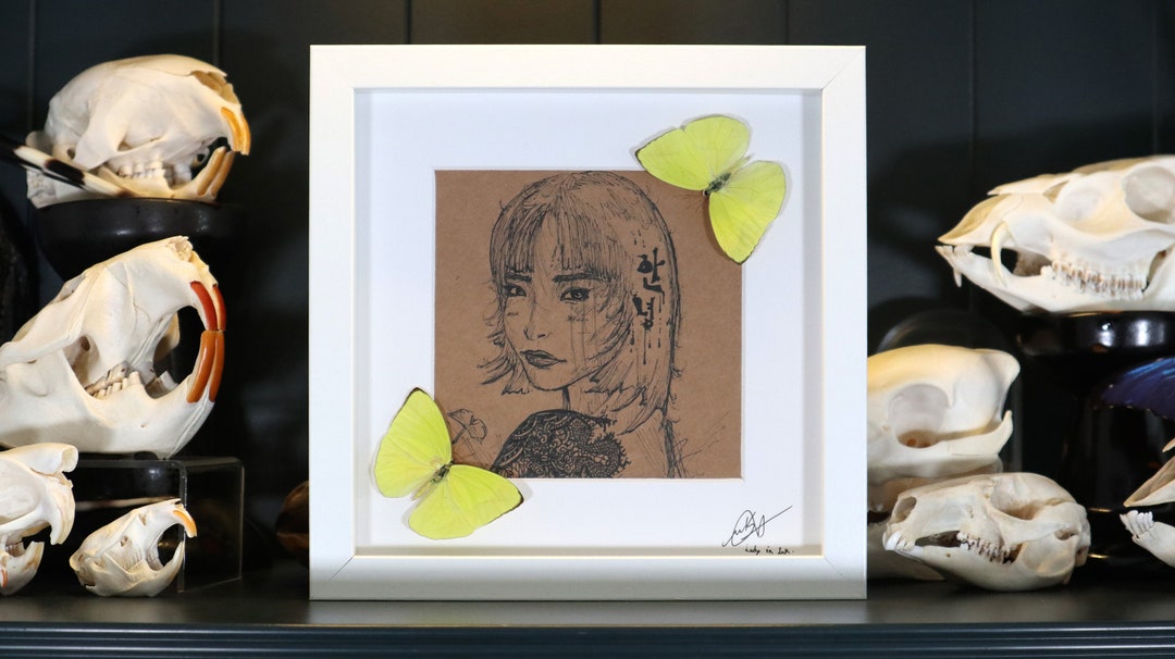 Lady in Ink. Signed Illustration With 2 Phoebis Trite Butterfly - Etsy