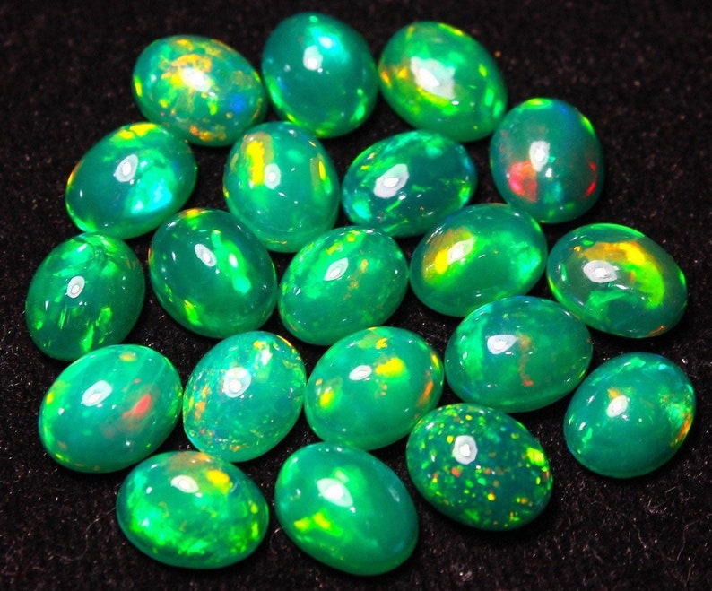 AAA Grade Emerald Green Colour Opal Cabochon, Flat Back Cabochon, Fire ...