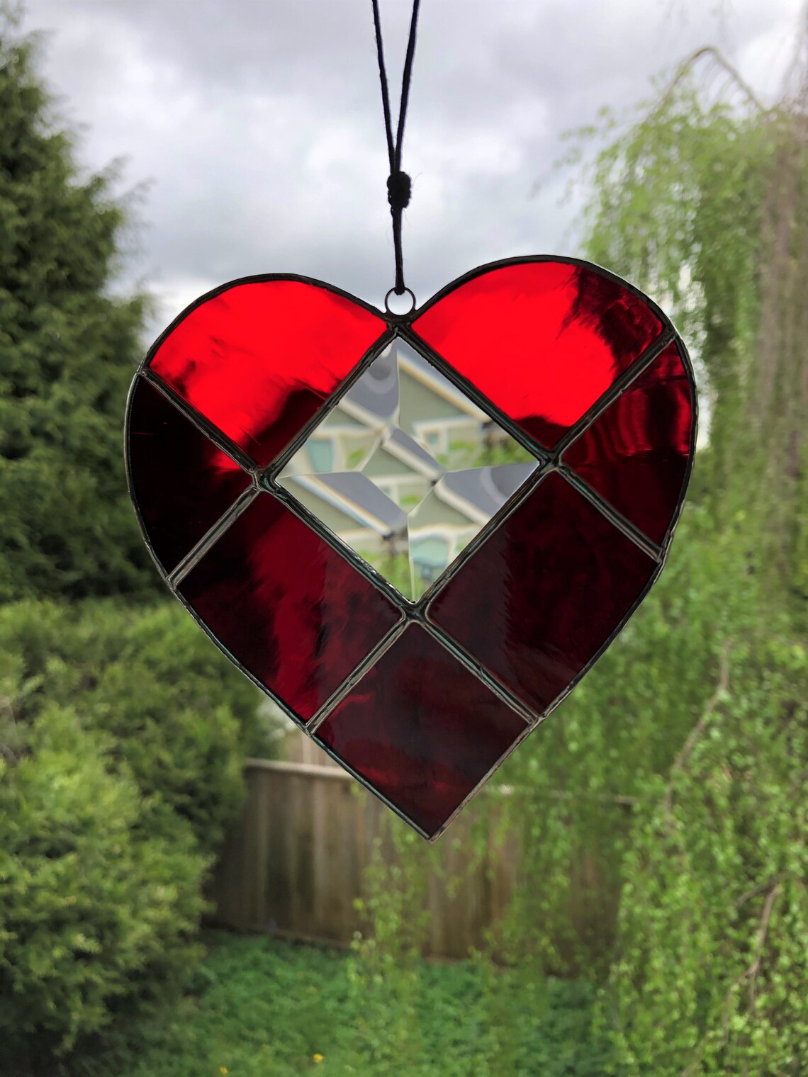 Stained Glass Heart Suncatcher With Beveled Glass Red And Etsy