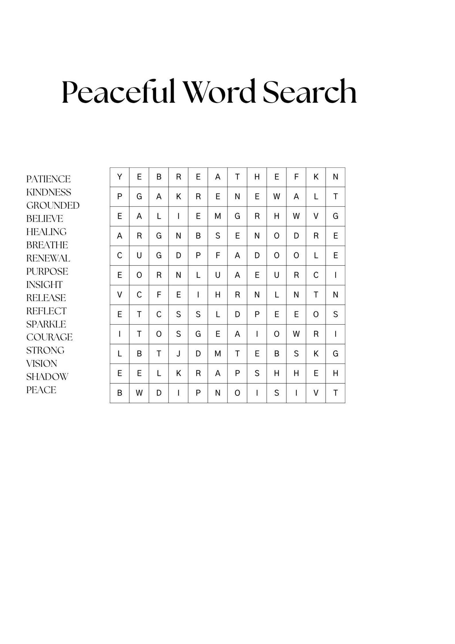 Peaceful Word Search Puzzle | Mindfulness Activity, Self-care Printable ...
