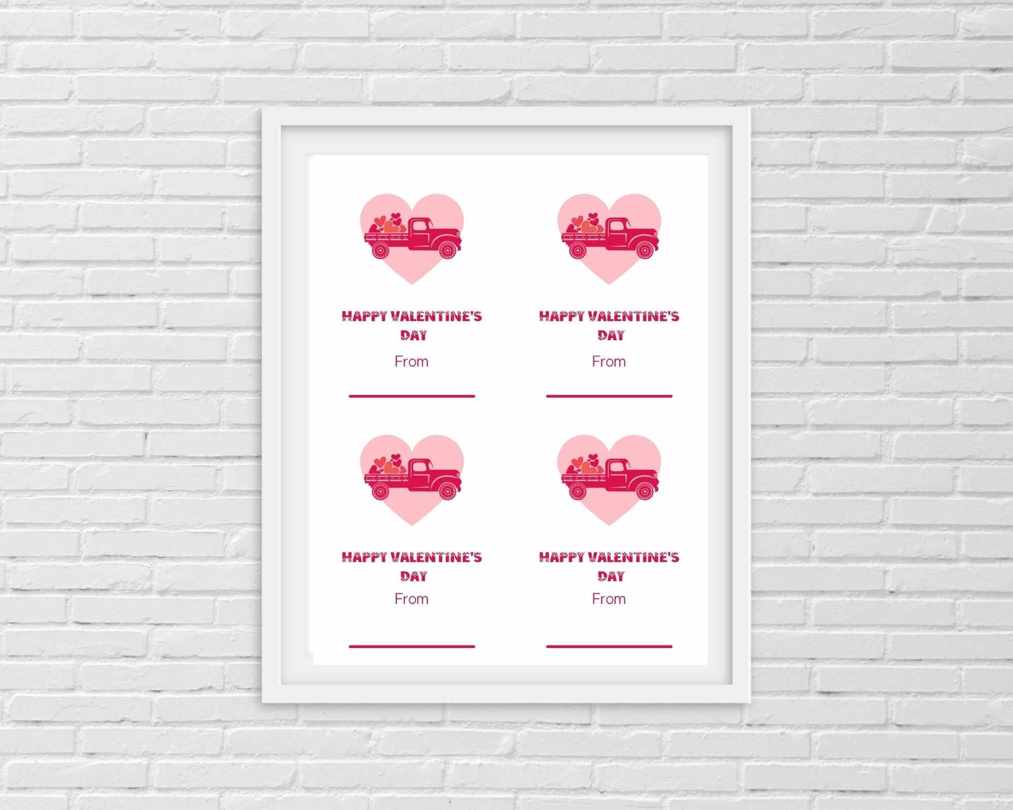 Pink Truck Valentine's Day Printable Cards | Valentine's Day Card ...