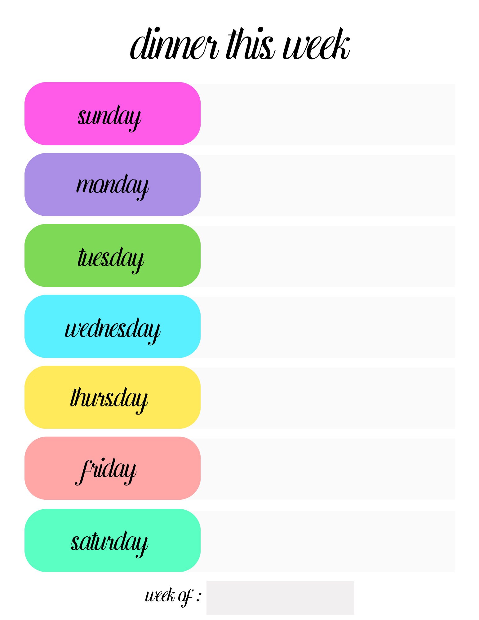 Dinner This Week Meal Planning Page Dinner Plan Display Meal List ...