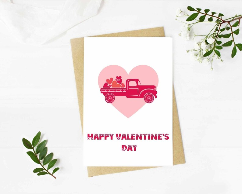 Pink Truck Valentine's Day Printable | Valentine's Day Card Download ...