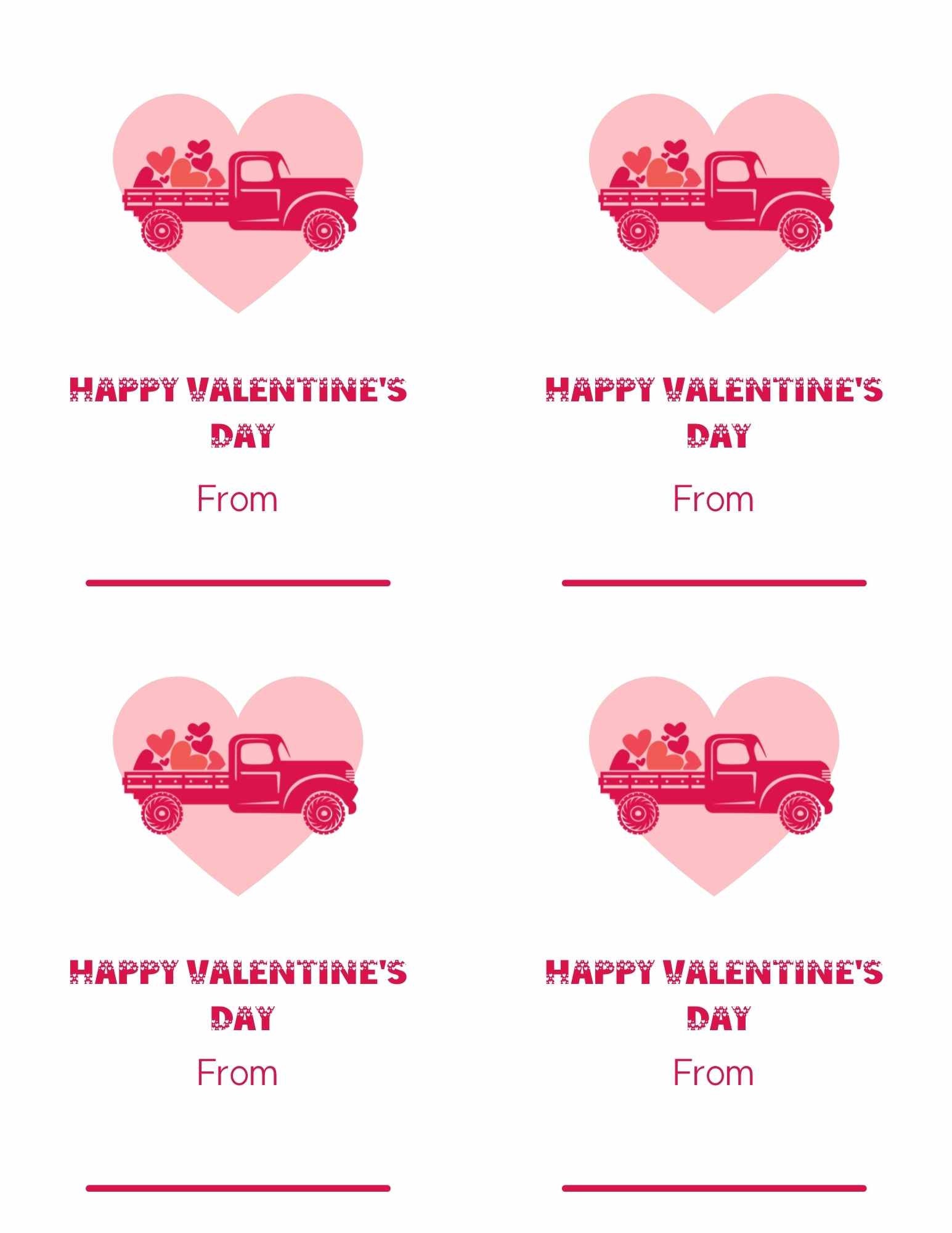 Pink Truck Valentine's Day Printable Cards | Valentine's Day Card ...