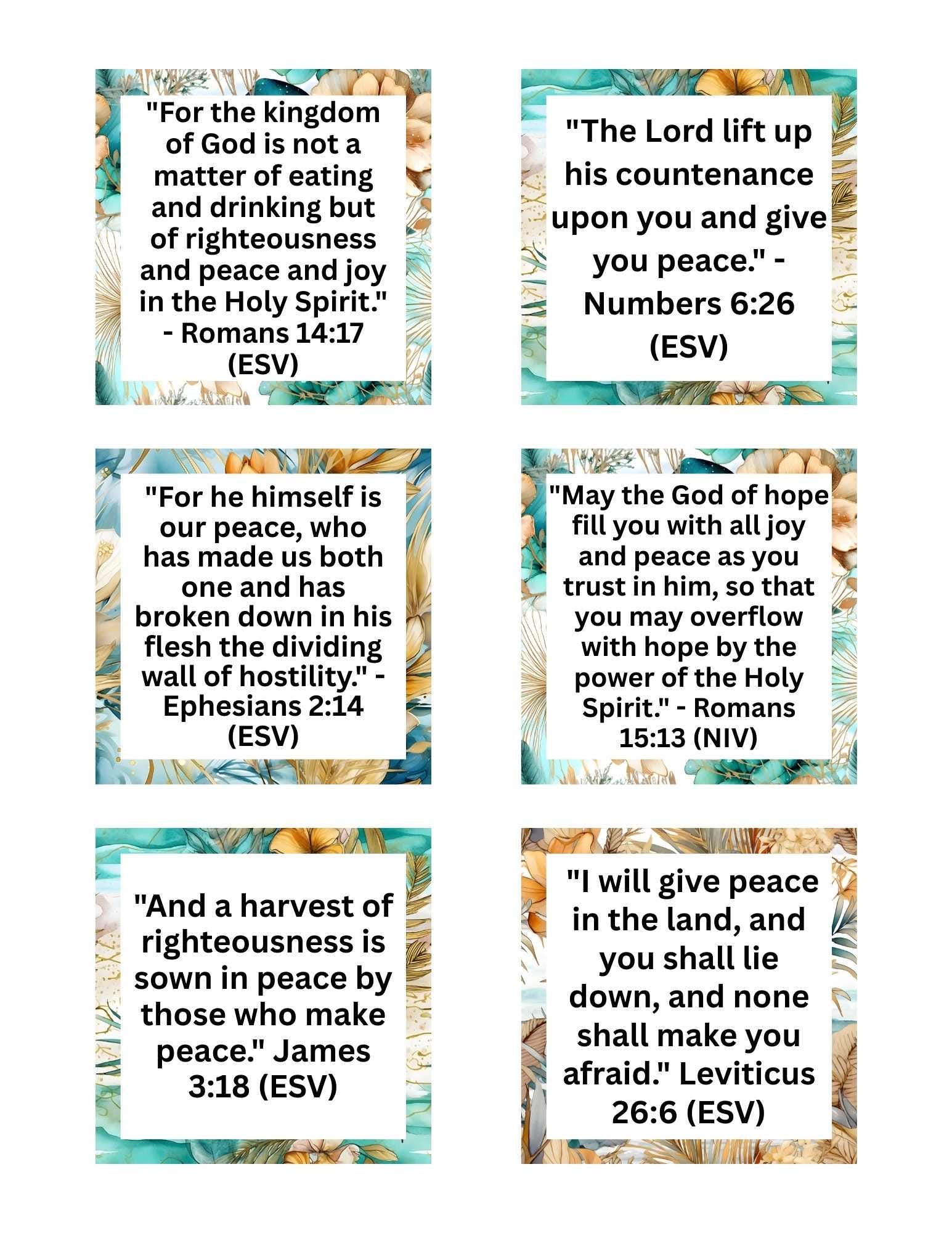 Printable Scripture Cards About Peace | Bible Verses | Blue Boho Design ...