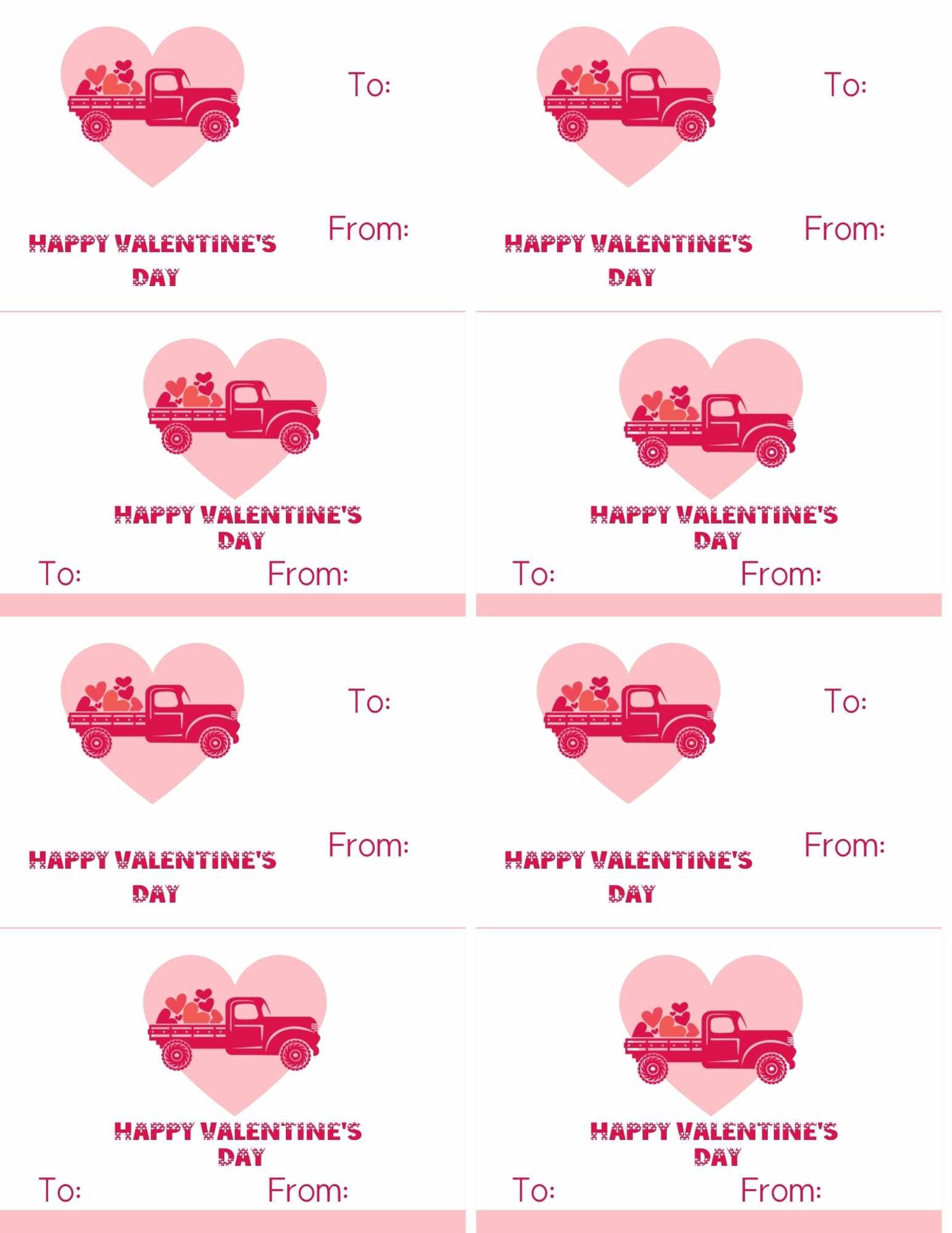 Pink Truck Valentine's Day Printable Cards | Valentine's Day Card ...