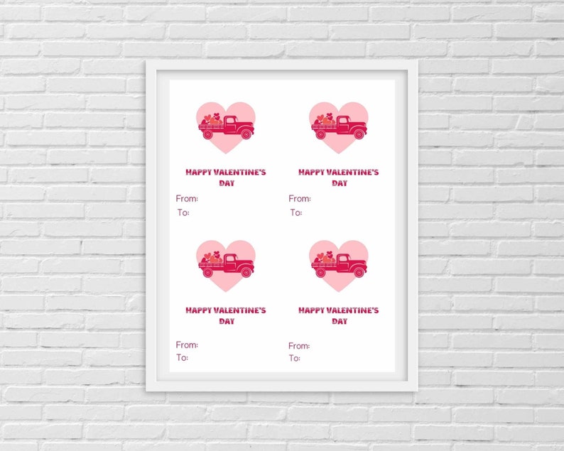 Pink Truck Valentine's Day Printable Cards | Valentine's Day Card ...