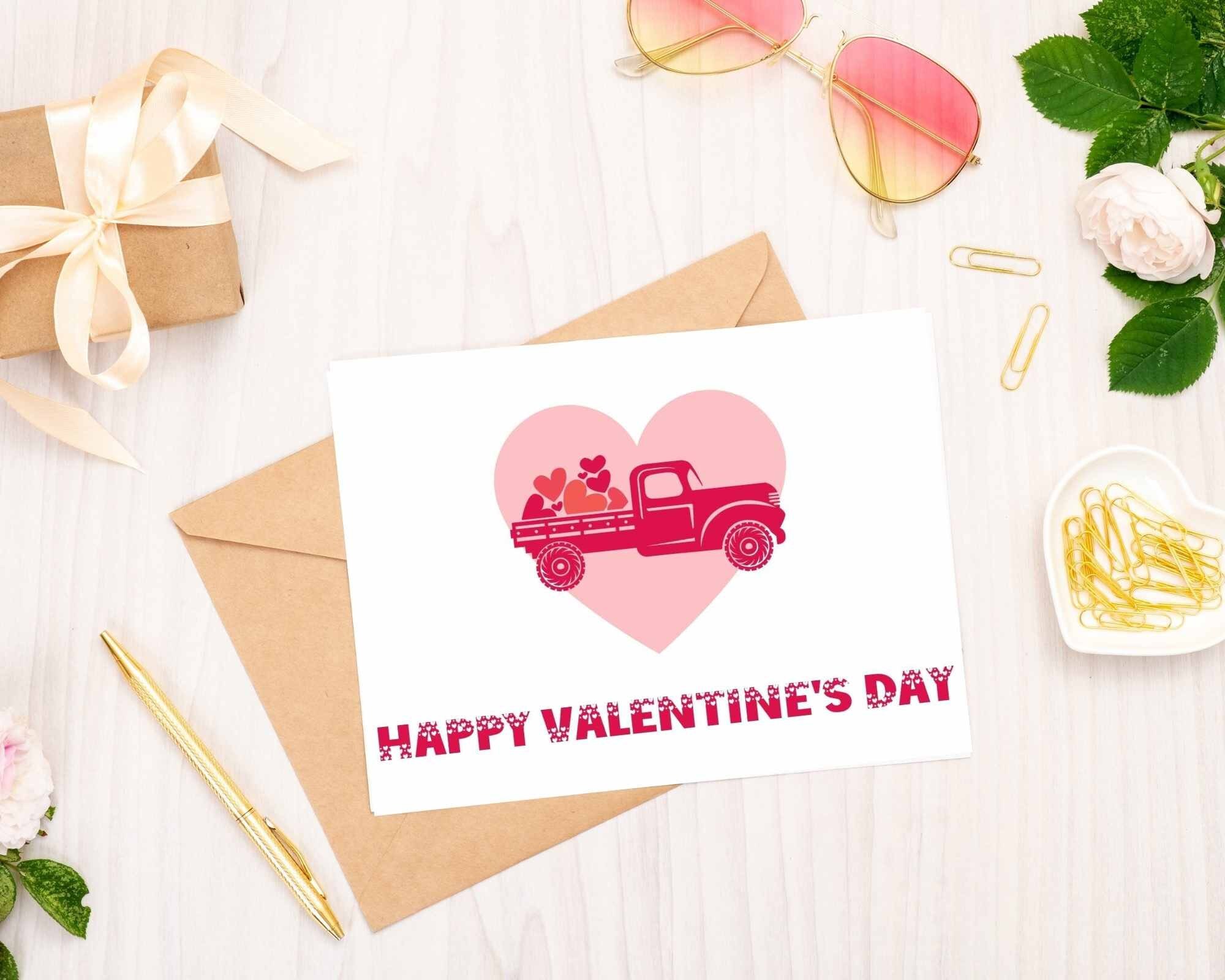Pink Truck Valentine's Day Printable Valentine's Day Card Download ...