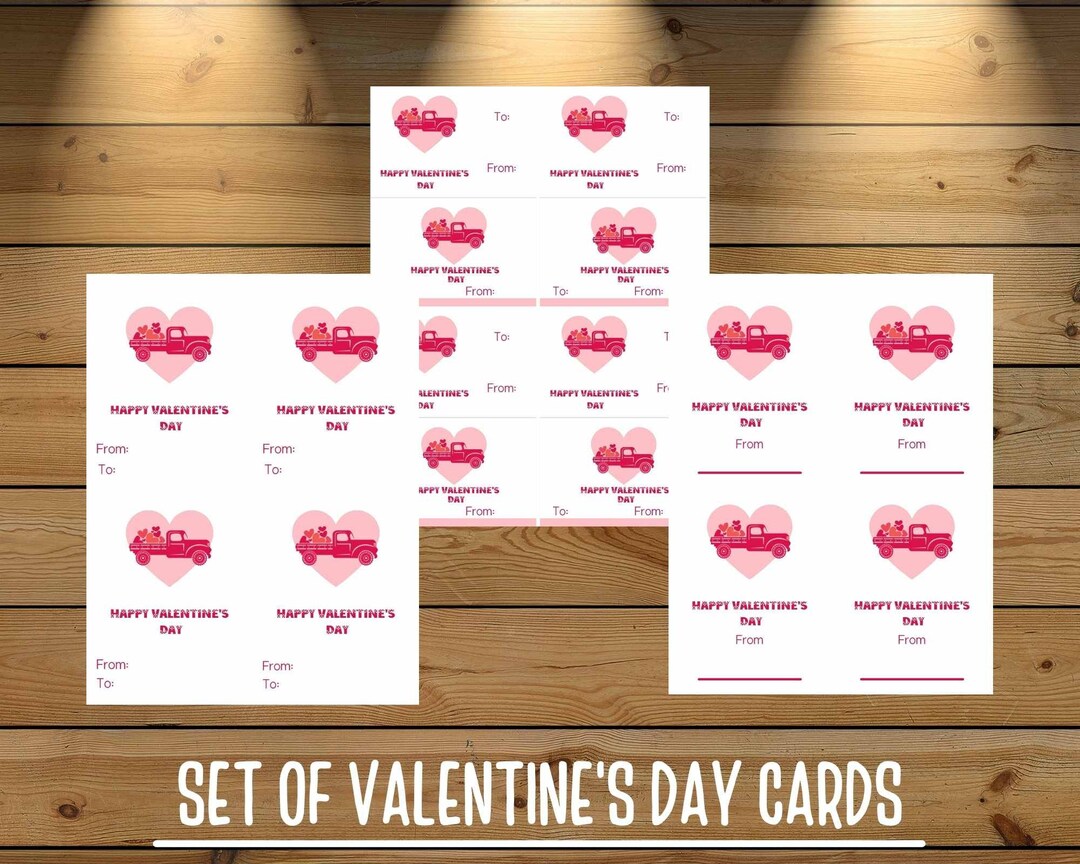 Pink Truck Valentine's Day Printable Cards | Valentine's Day Card ...