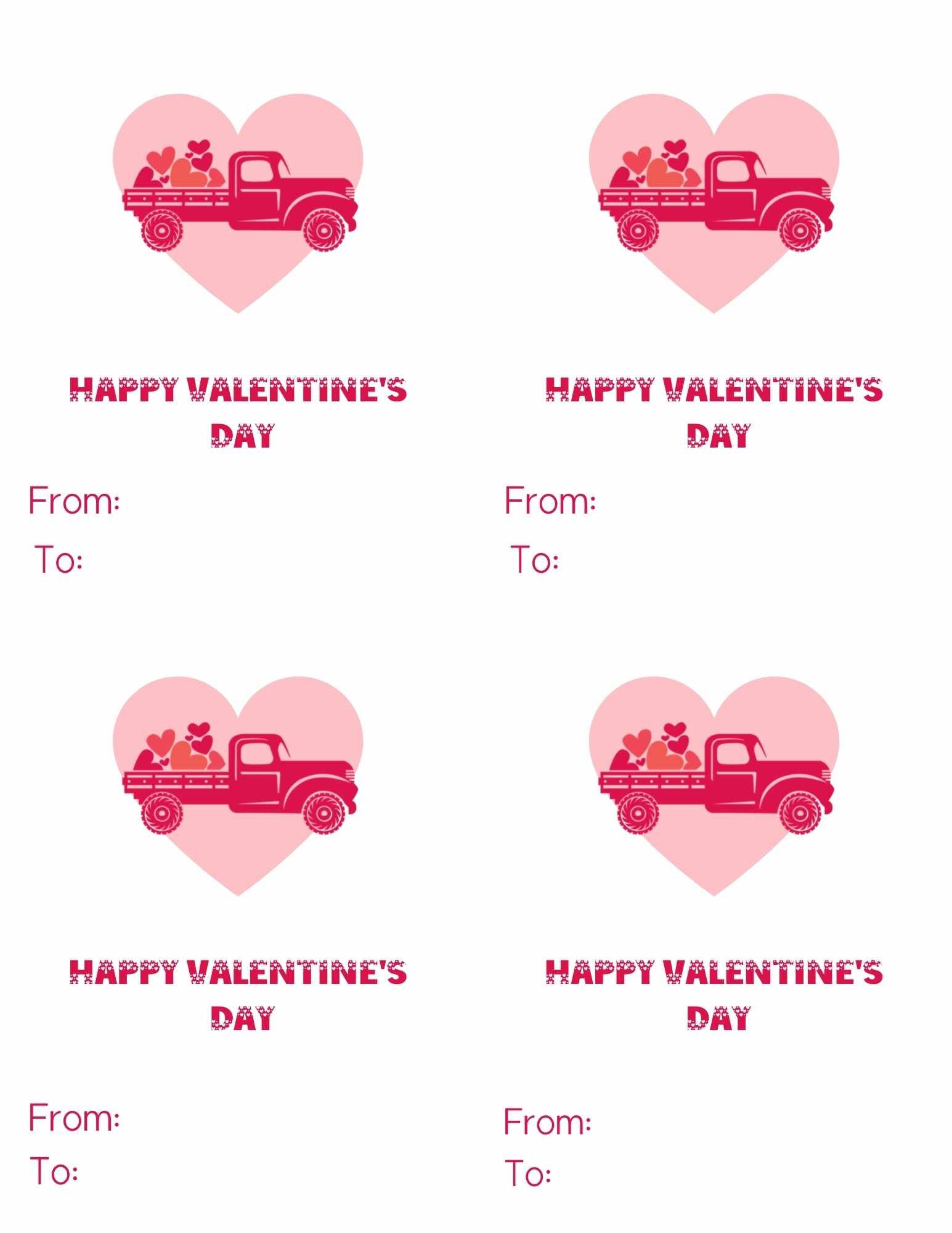 Pink Truck Valentine's Day Printable Cards | Valentine's Day Card ...