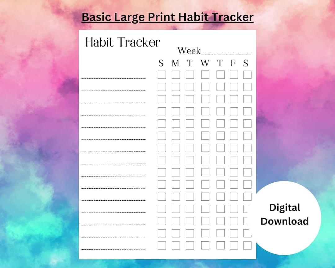 Basic Habit Tracker Large Print Printable Instant Download Daily to Do ...