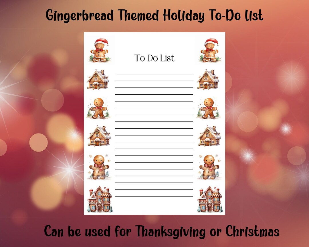 Gingerbread Themed Holiday To-do List for Thanksgiving or Christmas ...